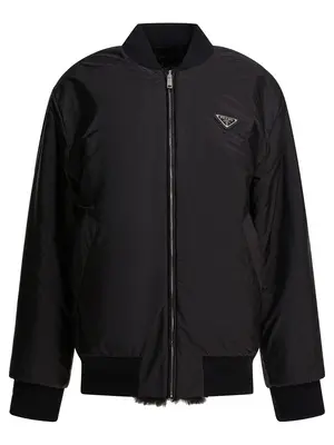 Prada Logo Plaque Reversible Bomber Jacket