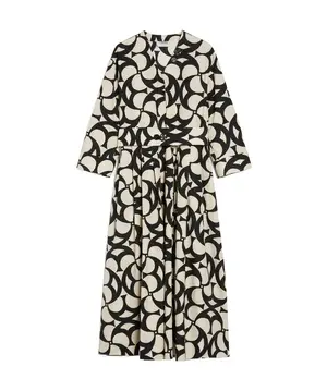 Max Mara Printed Cotton V-neck Long Sleeve Shirt Dress