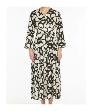 Max Mara Printed Cotton V-neck Long Sleeve Shirt Dress