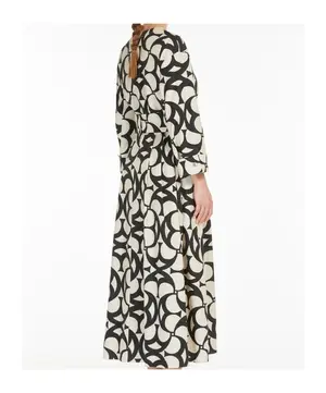 Max Mara Printed Cotton V-neck Long Sleeve Shirt Dress