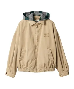 Miu Miu Gabardine Blouson Jacket With Detachable Hood - Nude
