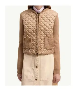 Moncler Geometric-quilted Padded Zip-up Cardigan - Nude