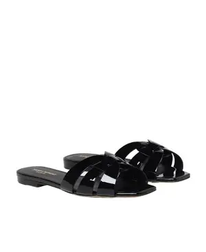 Saint Laurent Patent Leather Cage Sandals - Black