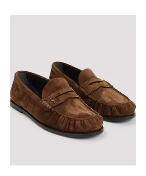 Saint Laurent Logo Plaque Slip-on Loafers - Brown