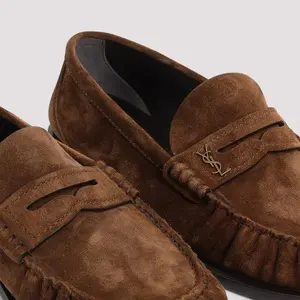 Saint Laurent Logo Plaque Slip-on Loafers - Brown