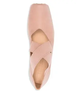UMA WANG Square-toed Ballet Flats With Criss-cross Strap - Nude