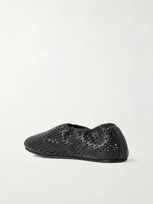 ST. AGNI Perforated Leather Ballet Flats - Black