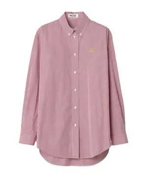 Miu Miu Striped Logo Embroidered Shirt - Pink