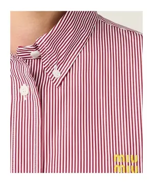 Miu Miu Striped Logo Embroidered Shirt - Pink
