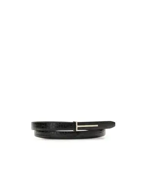 TOM FORD Slim T-buckle Belt With Crocodile Embossing - Black