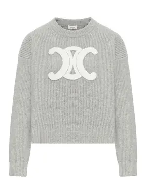 Celine Ribbed Wool Crew Neck Sweater With Graphic Pattern