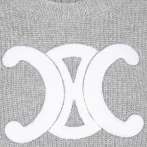 Celine Ribbed Wool Crew Neck Sweater With Graphic Pattern