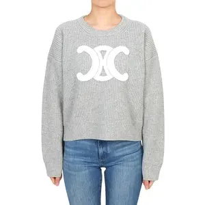 Celine Ribbed Wool Crew Neck Sweater With Graphic Pattern