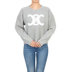 Celine Ribbed Wool Crew Neck Sweater With Graphic Pattern