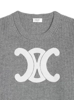 Celine Ribbed Wool Crew Neck Sweater With Graphic Pattern