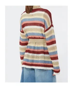 Max Mara Striped Pattern Belted Cardigan