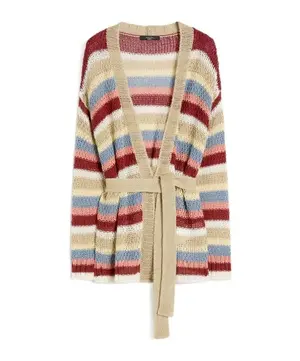 Max Mara Striped Belted Cardigan - Cherry Red