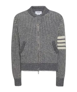 Thom Browne 4-bar Chunky-knit Bomber Jacket - Grey