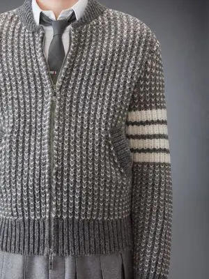 Thom Browne 4-bar Chunky-knit Bomber Jacket - Grey