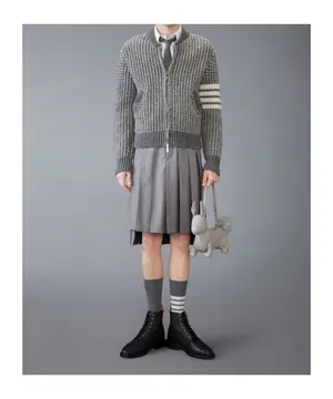 Thom Browne 4-bar Chunky-knit Bomber Jacket - Grey