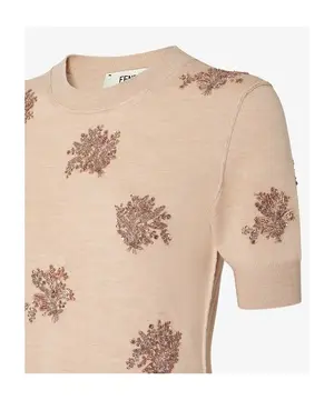 Fendi Knitted Sequined Flower Midi Dress - Pink