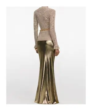 SELF-PORTRAIT Ribbed-knit Lurex Jumper With Ruffled Cuffs And Belt