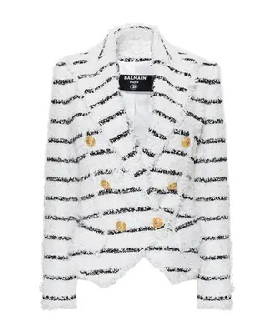 Balmain Double Breasted Striped Tweed Jacket