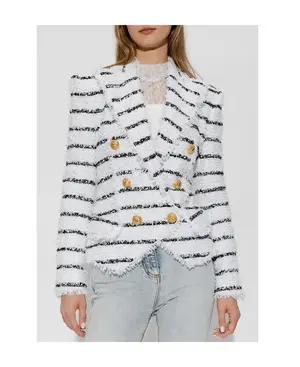 Balmain Double Breasted Striped Tweed Jacket
