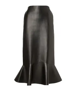 Fendi High Waist Peplum Hem Leather Midi Skirt - Black