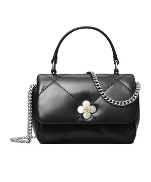 Tory Burch Kira Diamond Mini Bag With Metal Clover Logo - Black