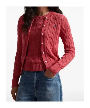 Polo Ralph Lauren Cable-knit Cardigan With Embroidered Logo - Red