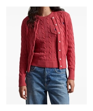 Polo Ralph Lauren Cable-knit Cardigan With Embroidered Logo - Red