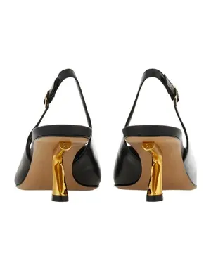 FERRAGAMO Leather Pointed-toe Slingback Pumps With Sculptural Heel - Black