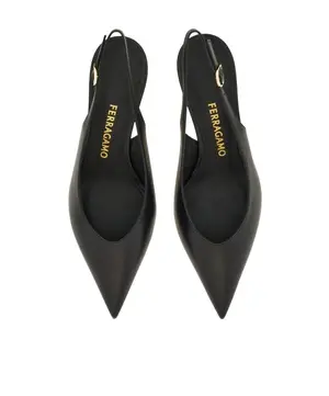 FERRAGAMO Leather Pointed-toe Slingback Pumps With Sculptural Heel - Black
