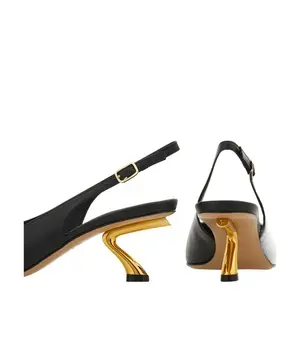 FERRAGAMO Leather Pointed-toe Slingback Pumps With Sculptural Heel - Black
