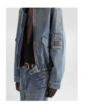 Dolce & Gabbana Logo Tag Zipped Denim Bomber Jacket