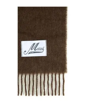 Marni Logo Patch Fringed-edge Scarf - Green