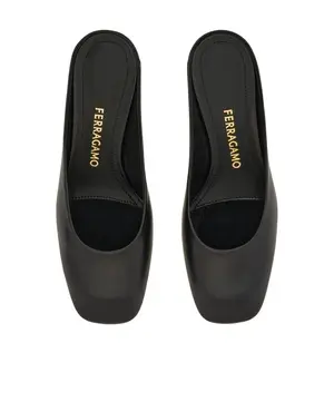 FERRAGAMO S-shaped Heeled Mules - Black