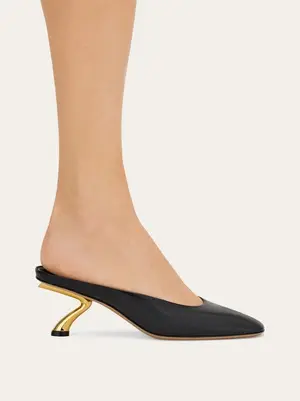 FERRAGAMO S-shaped Heeled Mules - Black