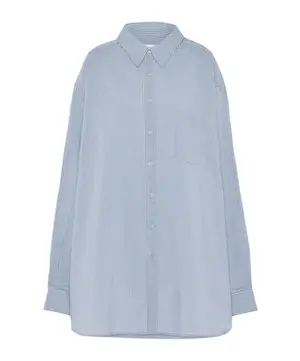 MAISON MARGIELA Oversized Striped Cotton Silk Shirt - Light Blue