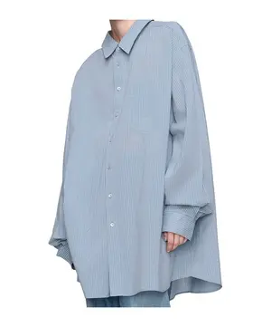 MAISON MARGIELA Oversized Striped Cotton Silk Shirt - Light Blue