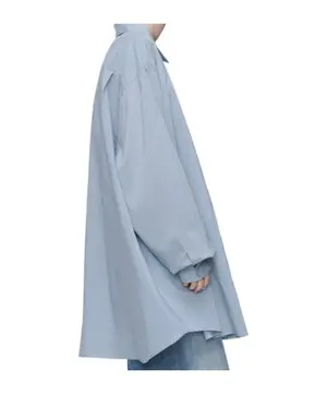MAISON MARGIELA Oversized Striped Cotton Silk Shirt - Light Blue