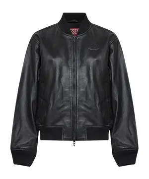DIESEL® Ribbed Leather Bomber Jacket - Black