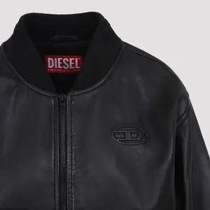 DIESEL® Ribbed Leather Bomber Jacket