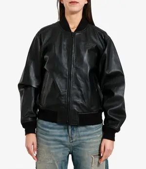 DIESEL® Ribbed Leather Bomber Jacket