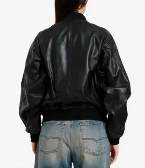 DIESEL® Ribbed Leather Bomber Jacket