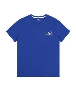 EA7 Logo T-shirt With Round Neck - Blue