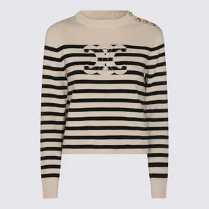 Celine Wool Cashmere Striped Crew Neck Sweater - No