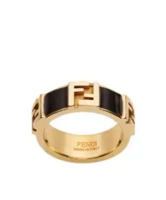 Fendi Gold-tone Metal Ff Embossed Enamel Ring - Black