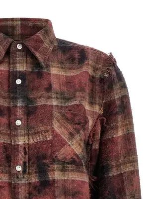 R13 Distressed Effect Fringed Shirt - Red